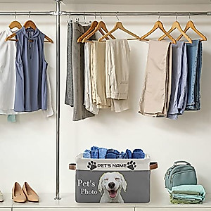 CHIFIGNO Personalized Dog Toy Storage Basket with Handles, Customized Pet's Name and Photo Collapsible Storage Boxes Organizer Bag for Clothes Storage Toys Storage, 1PC