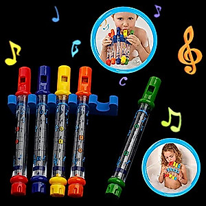 5 Pcs Water Flutes Bath Toy Set (Included Music Sheets) Colorful Water Whistling Kids Fun Bath Toys Bath Tub Tunes Music Toy for Toddler Boys Girls