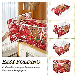 DOMIKING Gingerbread Man Large Storage Bin with Lid Collapsible Shelf Baskets Box with Handles empty gift basket for Nursery Drawer Shelves Cabinet