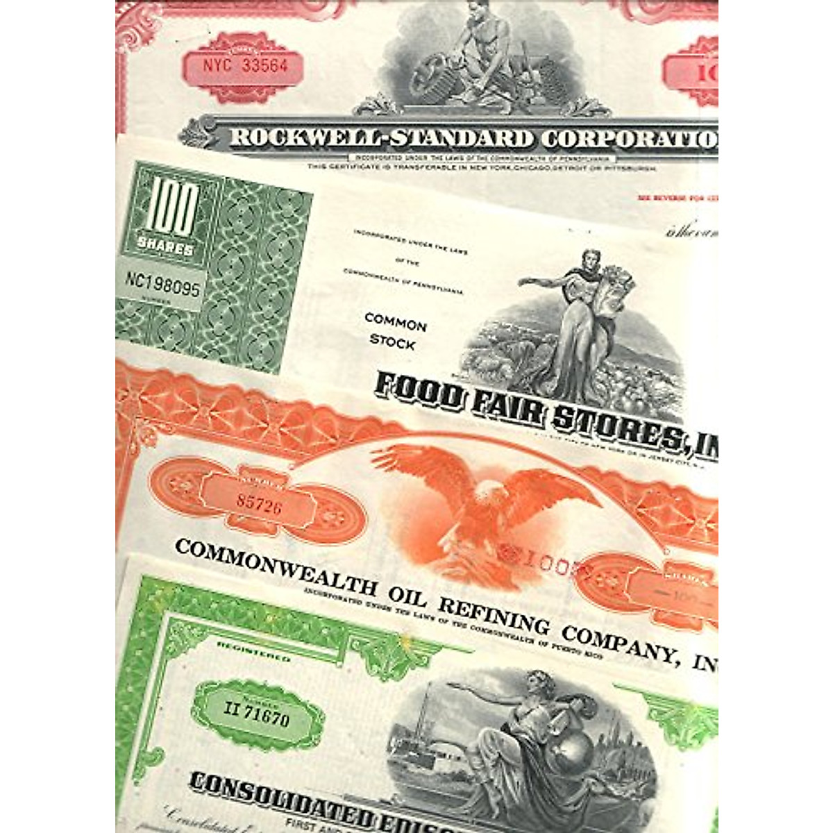 AMAZON SPECIAL!! 50 DIFFERENT RARE ORIGINAL VINTAGE US STOCK CERTIFICATES @ 50c!!! MANY BIG NAMES! LOWEST PRICE on EARTH!! BUY 2 LOTS GET 100 DIFFERENT with REDUCED SHIPPING!!!