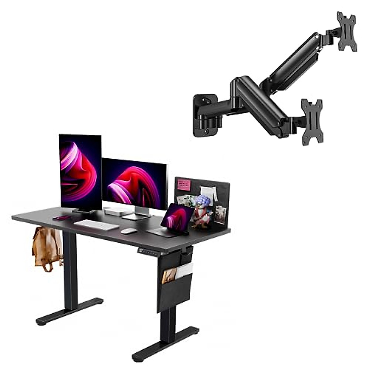 ErGear Adjustable Height Electric Standing Desk with Storage Bag Dual Monitor Wall Mount for 17 to 32 Inch