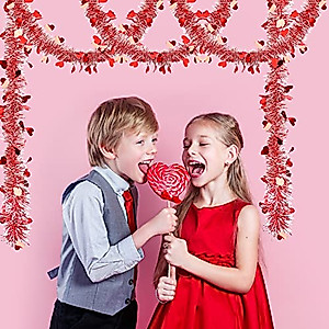 KIMOBER 33 Ft Valentine's Day Tinsel Garland,Red White Heart Metallic Hanging Garland for Party Decoration Supply
