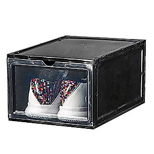 SEniutarm Clamshell Stackable Dustproof Shoes Box Organizer Storage Container Black
