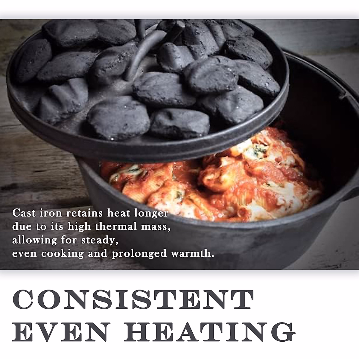 Cuisiland 9 Quart Cast Iron Dutch Oven with Lip Lid & 3 legs – Pre-Seasoned Camping Pot for Outdoor Cooking, Roasting, and Baking – Heavy-Duty Campfire Cookware with Even Heat Distribution