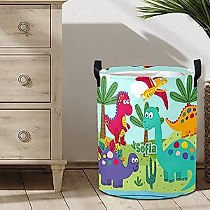 Personalized Laundry Basket Hamper,Cute Dinosaur,Collapsible Storage Baskets with Handles for Kids Room,Clothes, Nursery Decor