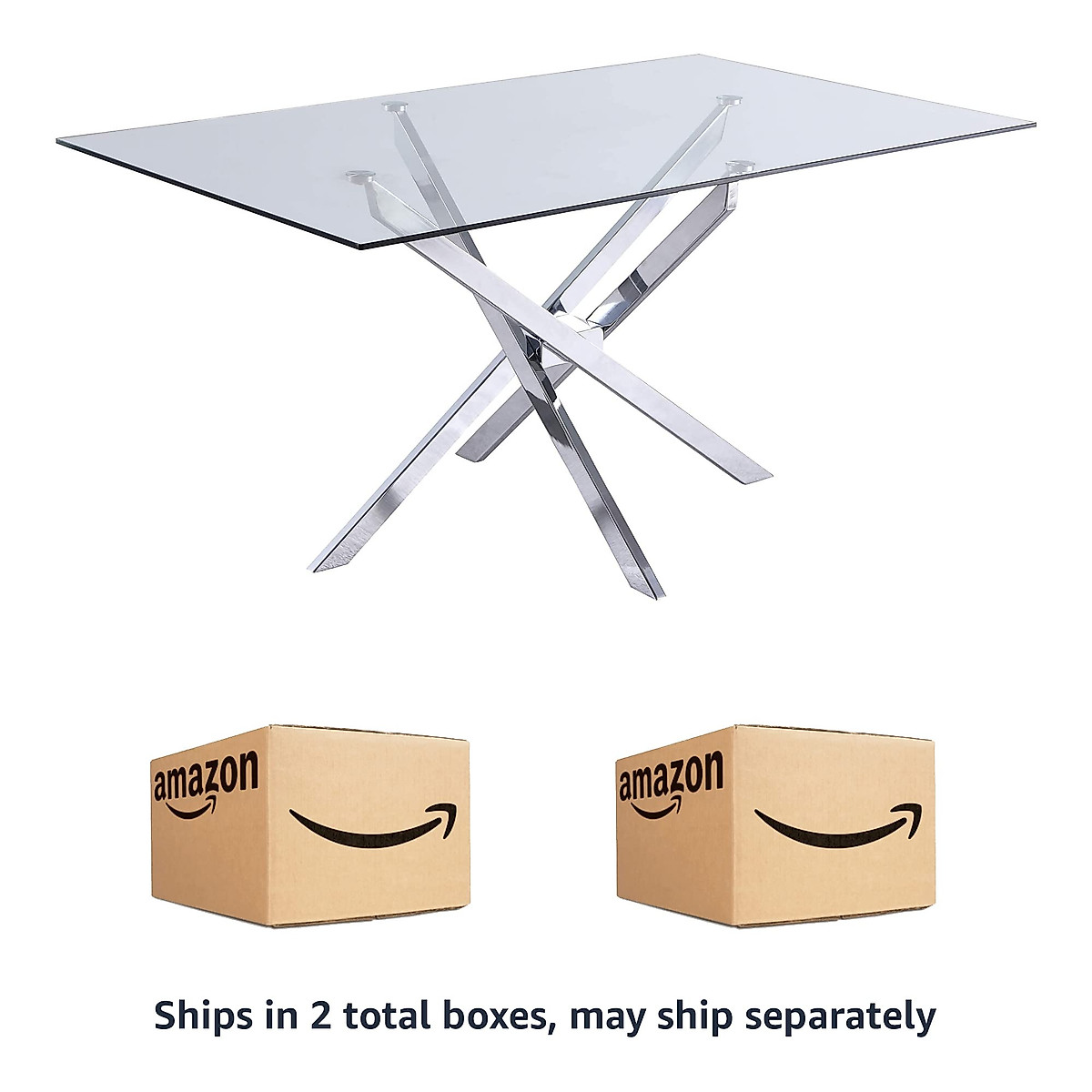 Meridian Furniture Xander Collection Modern | Contemporary Tempered Glass Top Dining Table with Durable Metal Base, 60" W x 36" D x 30" H, Silver Finish