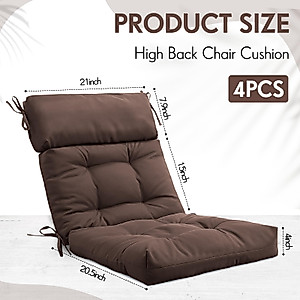 Barydat 4 Pack High Back Chair Cushion Indoor Outdoor Tufted Seat and Back Chair Cushions Rocking Chair Pads Lounge Porch Seat Cushion with Ties for Patio Furniture, 43.4 x 21 x 3.3 Inch(Coffee)