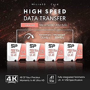 Silicon Power 256GB Micro SD Card U3 Nintendo-Switch Compatible, SDXC microsdxc High Speed MicroSD Memory Card with Adapter