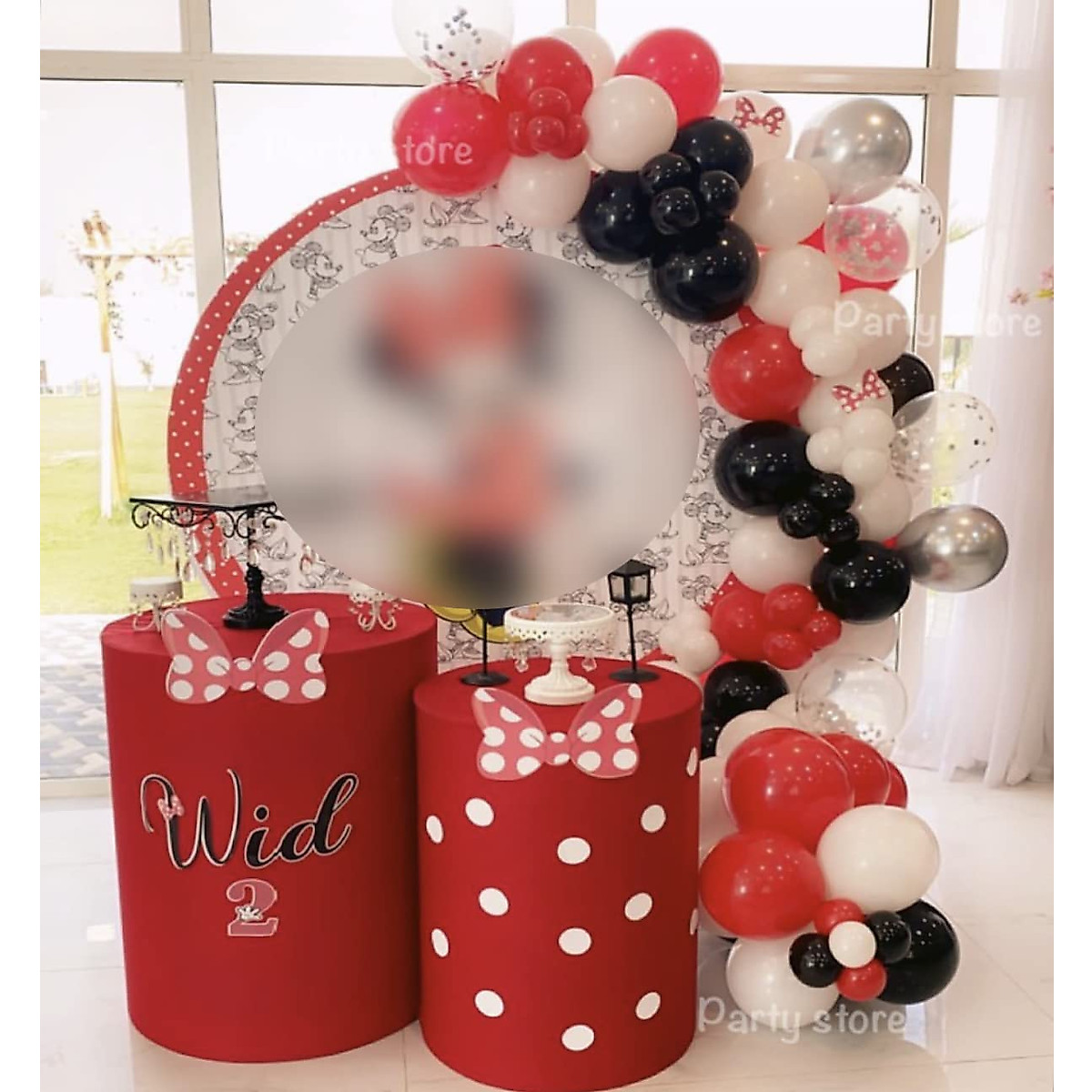 NIVIUS PHOTO Tiny Hands Red Cylinder Cover for Baby Girl Birthday Party Decoration Stretchy Cloth Plinth Cover Pedestal Cover