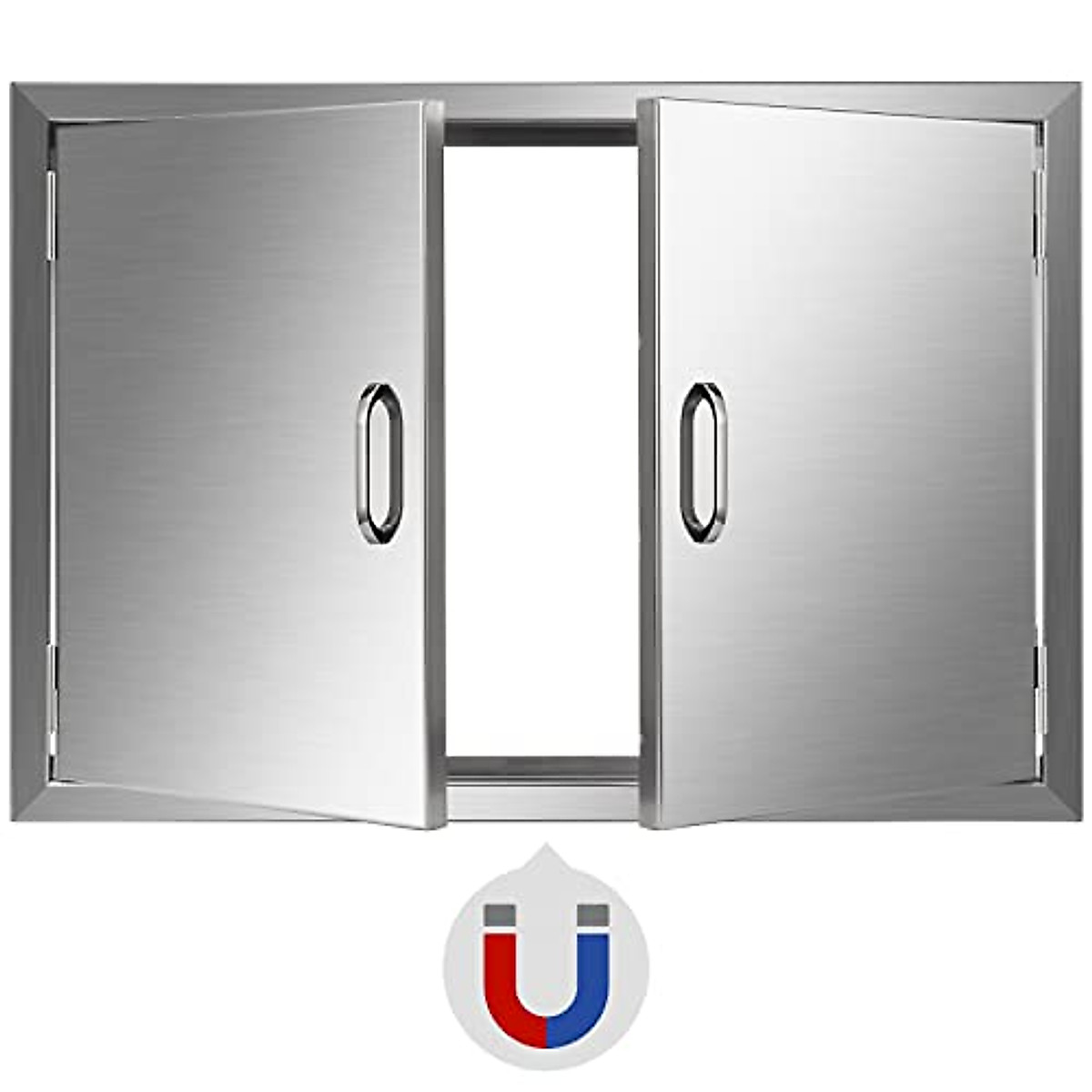 JOMWECL BBQ Access Door, 31W x 21H Inch Grill Double Door, 304 Brushed Stainless Steel Outdoor Kitchen Doors for BBQ Island Grilling Station