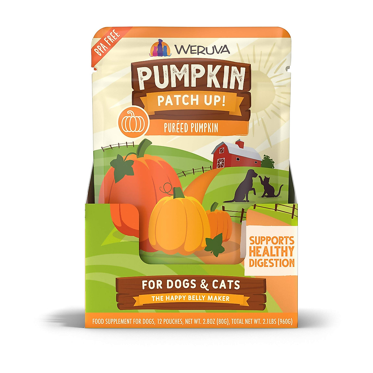 Weruva Pumpkin Patch Up!, Pumpkin Puree Pet Food Supplement for Dogs & Cats, 2.80oz Pouch (Pack of 12)