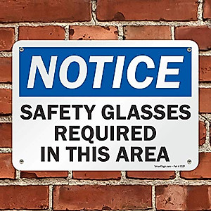 SmartSign - U9-1559-NP_7x10 "Notice - Safety Glasses Required In This Area" Sign | 7" x 10" Plastic Black/Blue on White