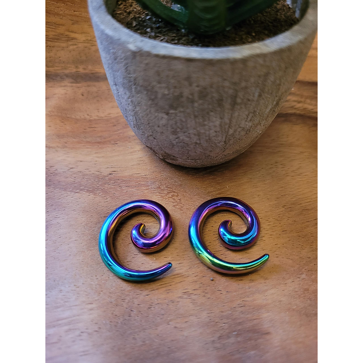 Zaya Body Jewelry Pair Rainbow Anodized Stainless Steel Ear Spirals Tapers Gauges 00g 0g 2g 4g (0g)