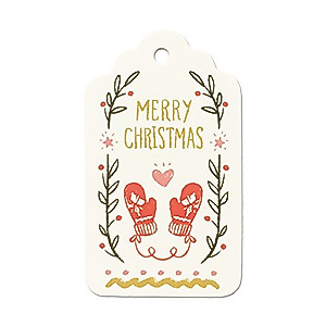 LWR CRAFTS 100 Hang Tags Scalloped Top with Cotton Strings 66ft for Holiday (Merry Christmas)