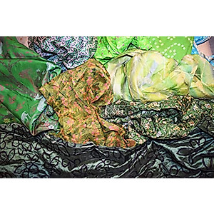 40 Qty 10"X10" Lot 100% Pure Silk Print Vintage Sari Fabric Remnants, Scrap Bundle, Precut Fabric Squares for Craft Patchwork (Green-Aqua-Teal Shades)