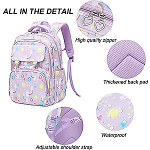ZHIERNA School Backpack with Lunch Bag for Teen Girls,15.6’’ Laptop Backpacks, 2Pcs Set College Bookbags with Reflective Tape(Purple)