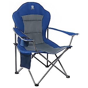 EVER ADVANCED High Back Folding Camping Chair Oversized and Fully Padded, Portable Quad Camp Lawn Chair Up to 300 lbs, with Cup Holder Armrest Carrying Bag