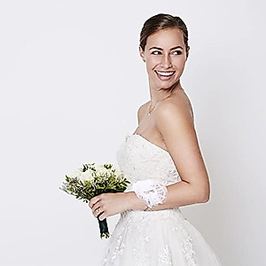 TEHAUX Bridal Wristband Pearl Bracelets Wrist Corsage Bride Accessories 12pcs Wedding Wrist Corsages Pearl Lace Corsage Wristlet Pearl Wedding Wristband Wrist Band for DIY Corsage Manual