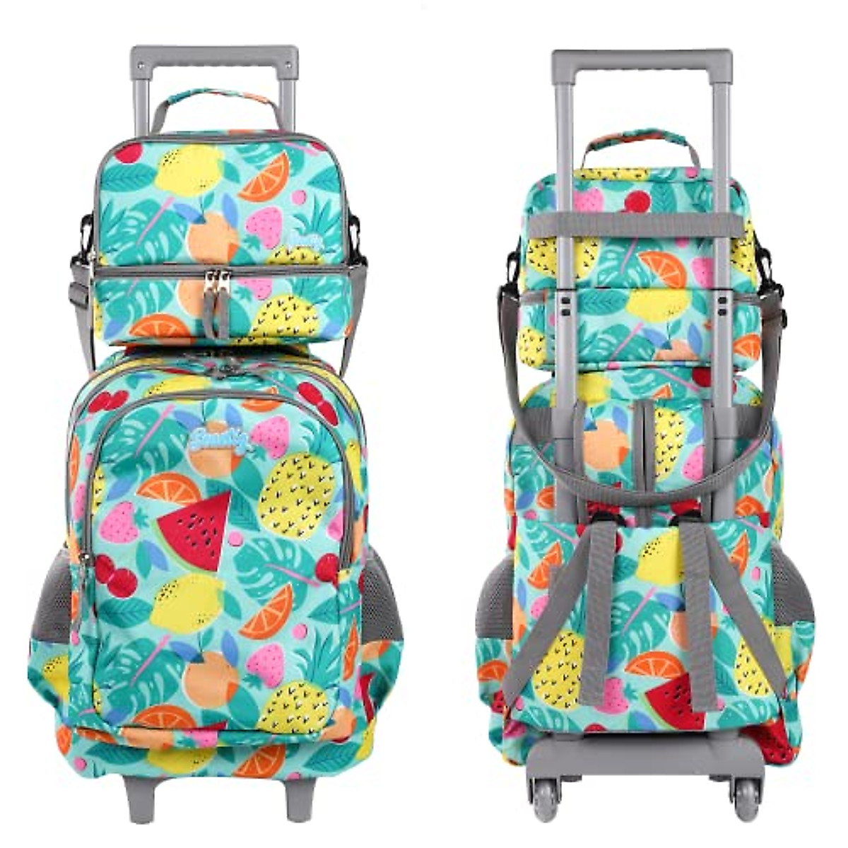 seastig Rolling Backpack 18in Double Handle Backpack Kids Wheeled Backpack Roller Backpack with Lunch Bag Set Girls Boys