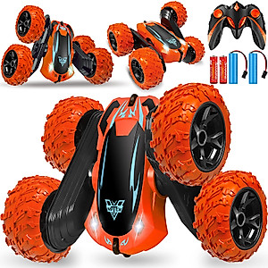 GaHoo Remote Control Car,2.4GHz Electric Race RC Stunt Car, Double Sided 360°Flips Rotating Vehicles with LED Headlights,4WD High Speed Off Road Truck Kids Toys for 3 4 5 6-12 Year Old Boy Girl Teens