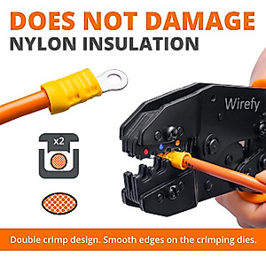 Wirefy Crimping Tool For Insulated Electrical Connectors - Ratcheting Wire Crimper - Crimping Pliers - Ratchet Terminal Crimper - Wire Crimp Tool 22-10 AWG