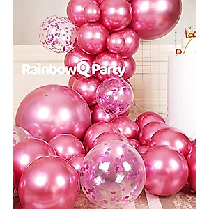RainbowQ Party 55PCS Hot Pink Metallic Balloons Different Sizes 18/12/5 Inch and Fuchsia Confetti Balloons Shiny Latex Helium Balloons Set for Anniversary Graduation Wedding Birthday Party Decorations