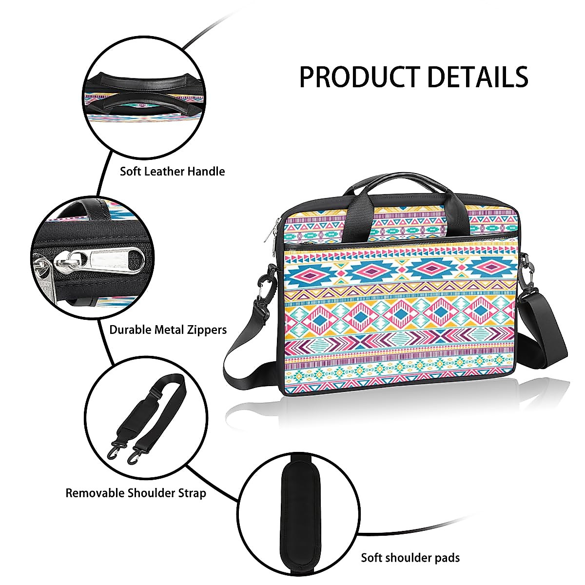 Aztec Graphic Laptop Computer Bag Waterproof Shoulder Messenger Bag 13-15 inch Durable Laptop Tote Bag with Shoulder Strap Handle Lightweight Crossbody Briefcase