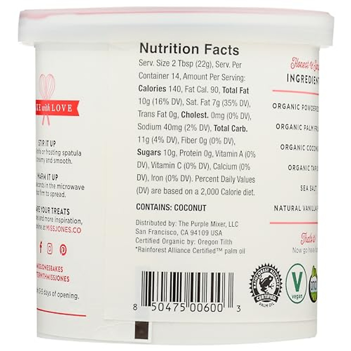 Miss Jones Baking Organic Buttercream Frosting, Perfect for Icing and Decorating, Vegan-Friendly: Vanilla (Pack of 1)