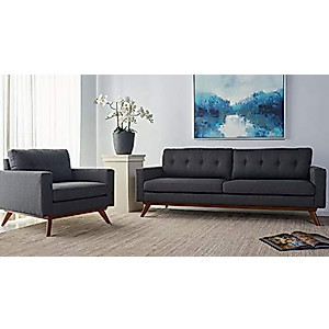 Safavieh Couture Home Gneiss Mid-Century Modern Slate Grey and Dark Brown Tufted Sofa
