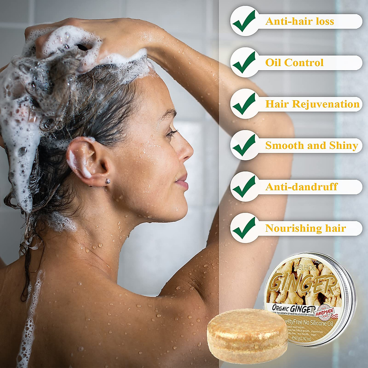 2PCS Ginger Hair Regrowth Shampoo Bar, Ginger Shampoo For Hair Growth, Anti-Hair Loss Hair Natural Organic Ginger Shampoo