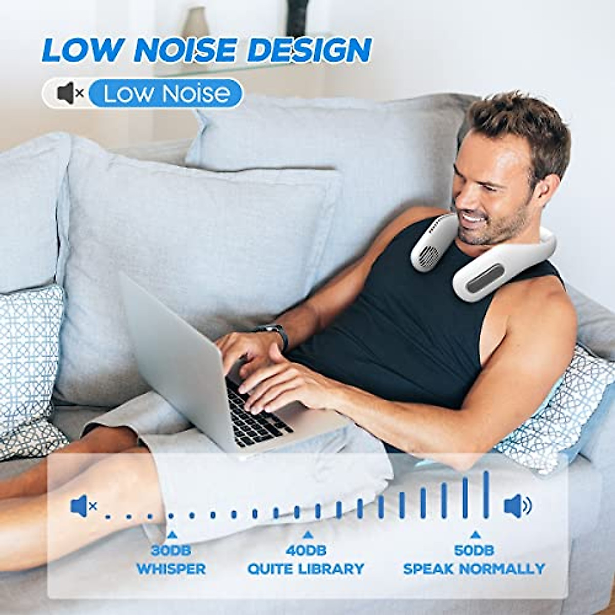 iDEART Bladeless Neck Fan, Neck Fans Portable Rechargable, 3 Speeds Ultra Quiet Personal Fan Hands-Free USB Rechargeable for Running Hiking Outdoors