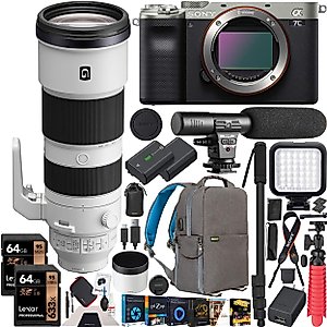 Sony a7C Mirrorless Full Frame Camera Body with FE 200-600mm F5.6-6.3 G OSS Super Telephoto Zoom Lens SEL200600G Silver ILCE7C/S Bundle w/Deco Gear Photography Backpack Case Software & Accessories