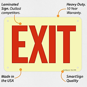 SmartSign "Exit" Sign | 7" x 10" Glow-in-The-Dark Aluminum
