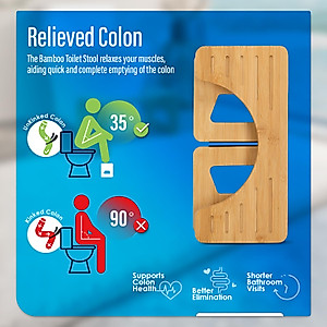 Toilet Stool Squat Adult and Kids - 8 Inches Foldable Poop Stool for Bathroom Bamboo Flip Potty Stool with Anti-Slip Layer - Improve Bathroom Posture and Comfort (Natural Color)