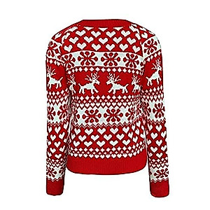 ZAFUL Women's Christmas Reindeer Xmas Snowflake Patterns Knitted Sweater Long Sleeve Elk Floral Printed Pullover