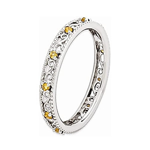 Vagmine Jewel Solid 925 Sterling Silver Stackable Yellow Citrine Gemstone Eternity Band Women Wedding Ring GIFT FOR HER (Sterling Silver, 7)