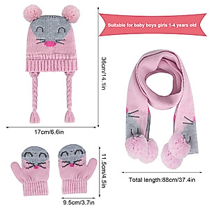 Hicdaw Toddler Winter Hat Scarf Gloves Set Baby Winter Hat Knit Beanie Hat Polar Fleece Warm Hat Cap for 1-4 Years Old Kid Boys Girls