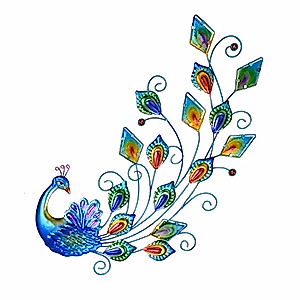 WENYLE Metal Peacock Wall Decor Outdoor Metal Art Wall Sculpture Decorative Hanging Glass Ornament Indoor for Home Patio Garden Yard Lawn Fence Decoration 18 Inch