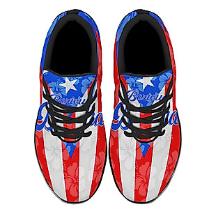 Puerto Rico Shoes for Men Women Running Sneakers Breathable Casual Sport Tennis Shoes Gift for Him Her Black Size 9