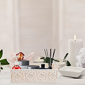 ZOOFOX Set of 3 Macrame Storage Basket, Handmade Woven Boho Basket with Cloth Liner and Wooden Handles, Decorative Toilet Tank Shelf Cabinet Organizer for Bedroom Living Room Nursery