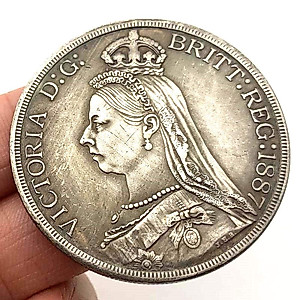Exquisite Collection of Commemorative Coins 1887 British Queen Victoria Crown Antique Brass Old Silver Medal Craft Coin Chilong Coin