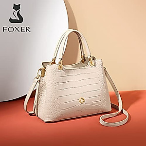 Leather Handbags for women, Ladies Leather Handbag Purse with Crocodile Embossed Pattern Top Handle Crossbody Shoulder Bag Lady Cowhide Mini Tote Bags (White)