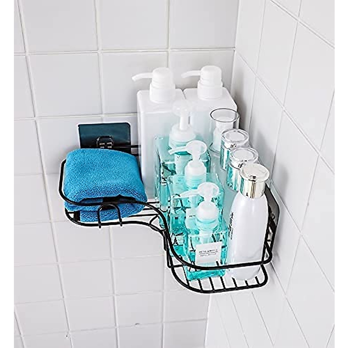 NC Corner Shower Caddy Shelf,Bathroom Organizer,Wall Mounted Bathroom Shelf with Adhesive,Storage Organizer for Toilet, Dorm and Kitchen Black