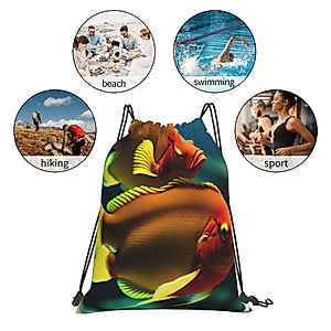 Fish In The Ocean Drawstring Backpack For Men And Women'S Sports And Fitness Bag, Large Size, Zippered Pocket, Lightweight, Foldable And Portable For Travel