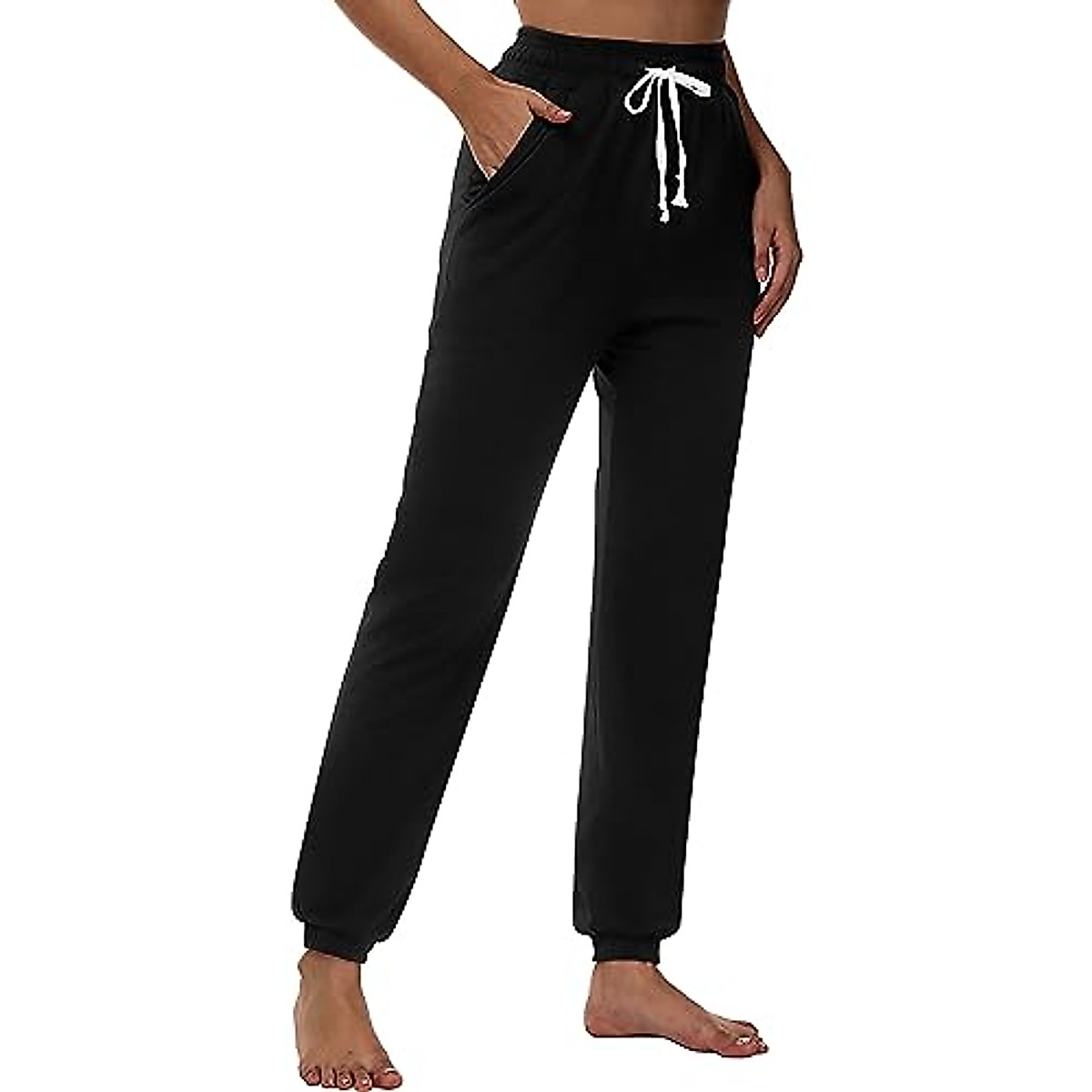 Ficerd 3 Pcs Women's Joggers Pants Casual Soft Sweatpants Lounge Pants High Waisted Athletic Joggers with Pockets (Black, Dark Gray, Pink,Small)