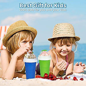 Slushie Maker Cup 2 Pack, Quick Frozen Magic Slushy Cup, Double Layer Silicone Slushie Maker, DIY Cooling Cup Smoothie Squeeze Cup with Lid Straw for Kids, Family