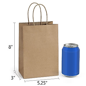 BagDream Small Gift Bags 100Pcs 5.25x3.75x8 Inches Kraft Gift Paper Bags with Handles Bulk, Paper Shopping Bags, Birthday Wedding Party Favor Bags, Brown Gift Bags for Craft Takeouts Business