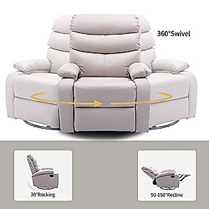 Cooexult Rocker Swivel Recliner Chair, Swivel Recliner Made of Microfiber Fabric, Rocking Recliner Chair for Nursery, Bedroom, Living Room, RV - Beige
