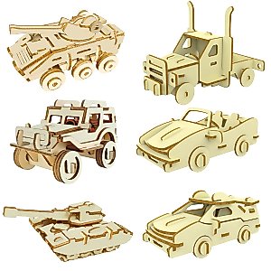 3D Wooden Puzzle - 6 Piece Set Wooden Car Brain Teaser Puzzle - DIY Assembly Car Building Model Kits - Wood STEM Toys Gifts for Kids and Adults Teens Boys Girls
