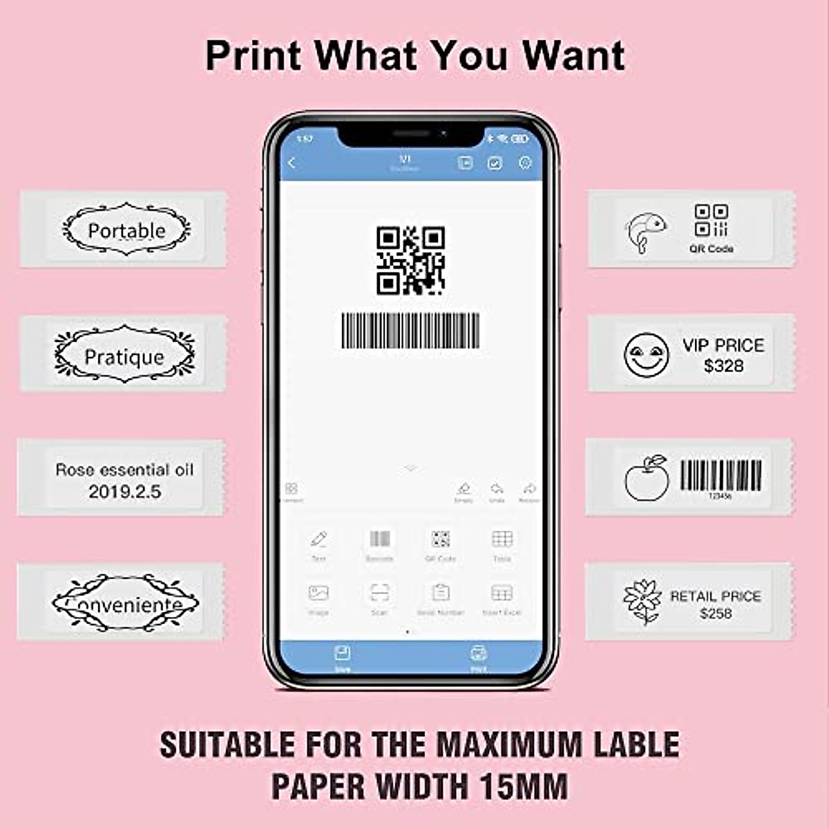 5 Rolls NIIMBOT Label Maker Tape with The Pink NIIMBOT D11 Printer, Self-Adhesive Label Sticker for D11/D110, Mini Bluetooth Label Printer Portable Smart Phone Handheld Sticker Mini Labeler Inkless